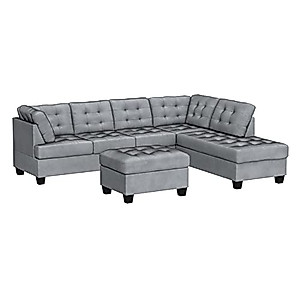 Casa Andrea Milano 3 Piece Modern Tufted Micro Suede L Shaped Sectional Sofa Couch with Reversible Chaise & Ottoman