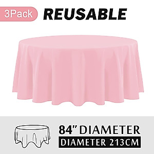 Childom Round Tablecloths,3 Pack 84 Inch Round Plastic Table Cloths Disposable Table Covers Pink Tablecloth for Indoor or Outdoor Parties Birthdays Weddings Holiday Dinner Anniversary Buffet Table