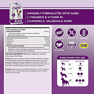 Vital Planet - Calm Chewable Tablets for Dogs, Promotes Calmness in Stressful Situations with Valerian, Lemon Balm, Chamomile, GABA, L-Theanine and Natural Herbs - 60 Beef Flavored Chewable Tablets