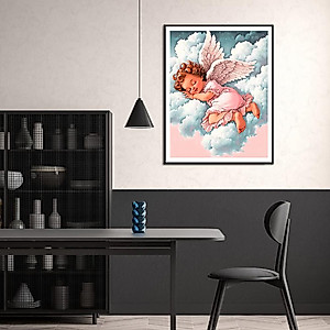 MaiYiYi Angel Baby Stitch Diamond Painting 5D Full Round Diamond Painting Baby Crystal Diamond Painting Angel Wings Diamond Painting Cross Stitch Kit for Kids Adult Home Wall Art Decor (30X40 CM)