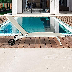 Ulax Furniture Outdoor Chaise Lounge Adjustable Padded Patio Reclining Chaise Lounger Chair with Non-Rust Aluminum Frame and Wheels, Set of 2 (Beige)