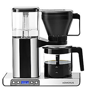 HOMOKUS 8 Cup Stainless Steel Programmable Coffee Maker with Timer - Drip Coffee Machine with Glass Carafe - Polished Silver - 40 Oz - 1.2L