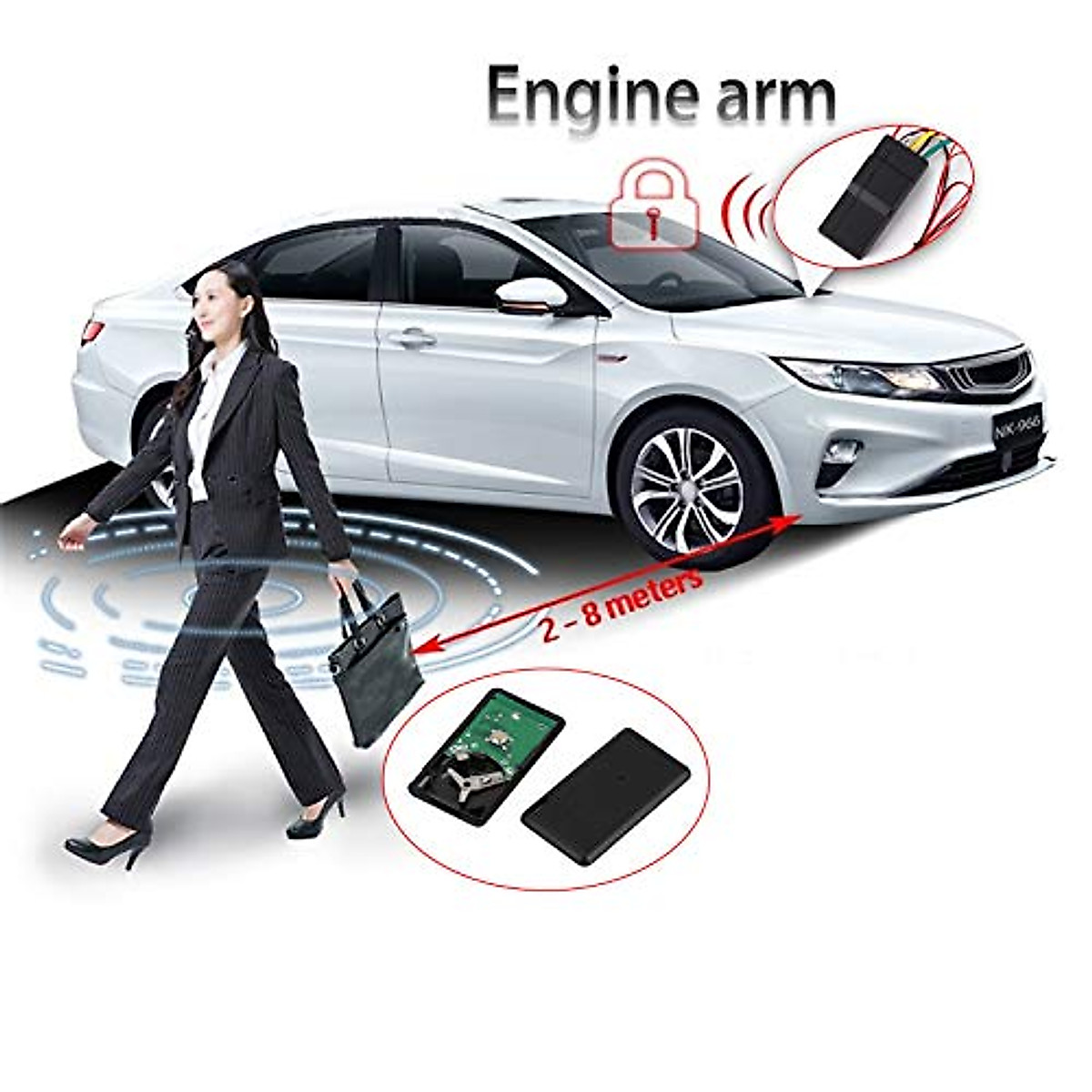 Weojeviy Car Security System, Anti Theft, 2.4GHZ Engine Immobilizer Anti Hijacking Alarm System Intelligent Circuit Cut Off Universal for DC12V Vehicles