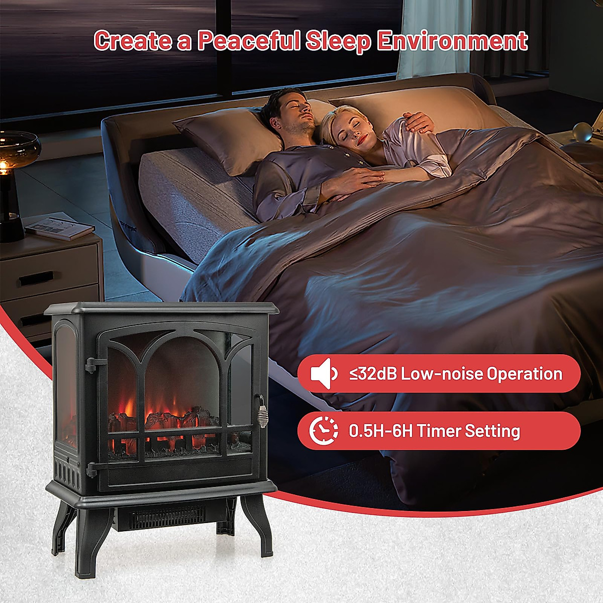 Tangkula 23 Inch Electric Fireplace Stove, Freestanding Fireplace Heater with Vivid Flame Effect, 3-Sided Panoramic View, Overheat Protection, 1400W Space Heater, Ideal for Home & Office