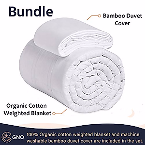 GNO Premium Adult Weighted Blanket & Removable Bamboo Cover - (15 Lbs - 48''x72'' Full Size) - 100% Oeko Tex Certified Cooling Cotton & Glass Beads - Organic Heavy Blanket - Designed in USA - White