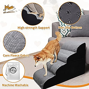LOOBANI Dog Steps, Four Steps Dog Stairs Non-Slip, Pet Stairs for High Bed with Small Storage Space, Dog Ramp for Puppies, Older, and Injured Pets, Ramp Stairs for Couch, High Bed Climbing