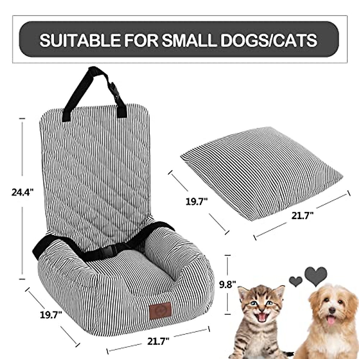 FAREYY Dog Car Seat for Small Dogs, Pet Booster Seat Fully Detachable Washable Dog Seat for Car Travel Dog Bed with Storage Pockets and Clip-On Safety Leash