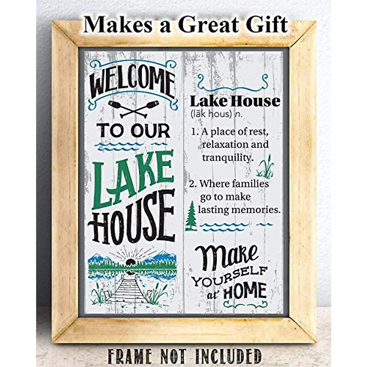 Welcome To Our Lake House Definition - Great Lake House Decor, Lake Life Art Print, Lake Decorations for Summer Home, Cabin Decoration Gift, 11x14 Unframed Typography Wood Style Art Print Poster
