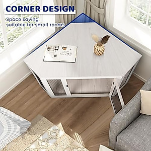 VITESSE Corner Dog Crate 44/52inch, Wooden Dog Crate Furniture for Medium Dogs, Durable Dog Kennel Indoor End Table, Decorative Puppy Kennel with Sturdy Mesh, Heavy-Duty Pet House with Portable Switch