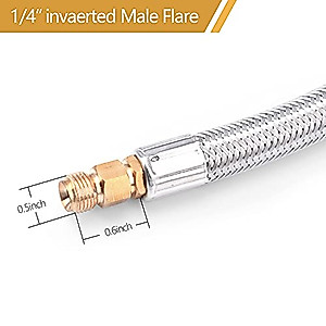 GasSaf 12 inch RV Propane Hose Stainless Steel Braid Propane Pigtail Gas Line with 1/4 Inch Inverted Male Flare (2 PCS)