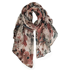 GERINLY Elegant Flower Print Scarf Feminine Shawl Wraps for Lady Professional Scarf Rectangle Hijab Face Cover (Navy)