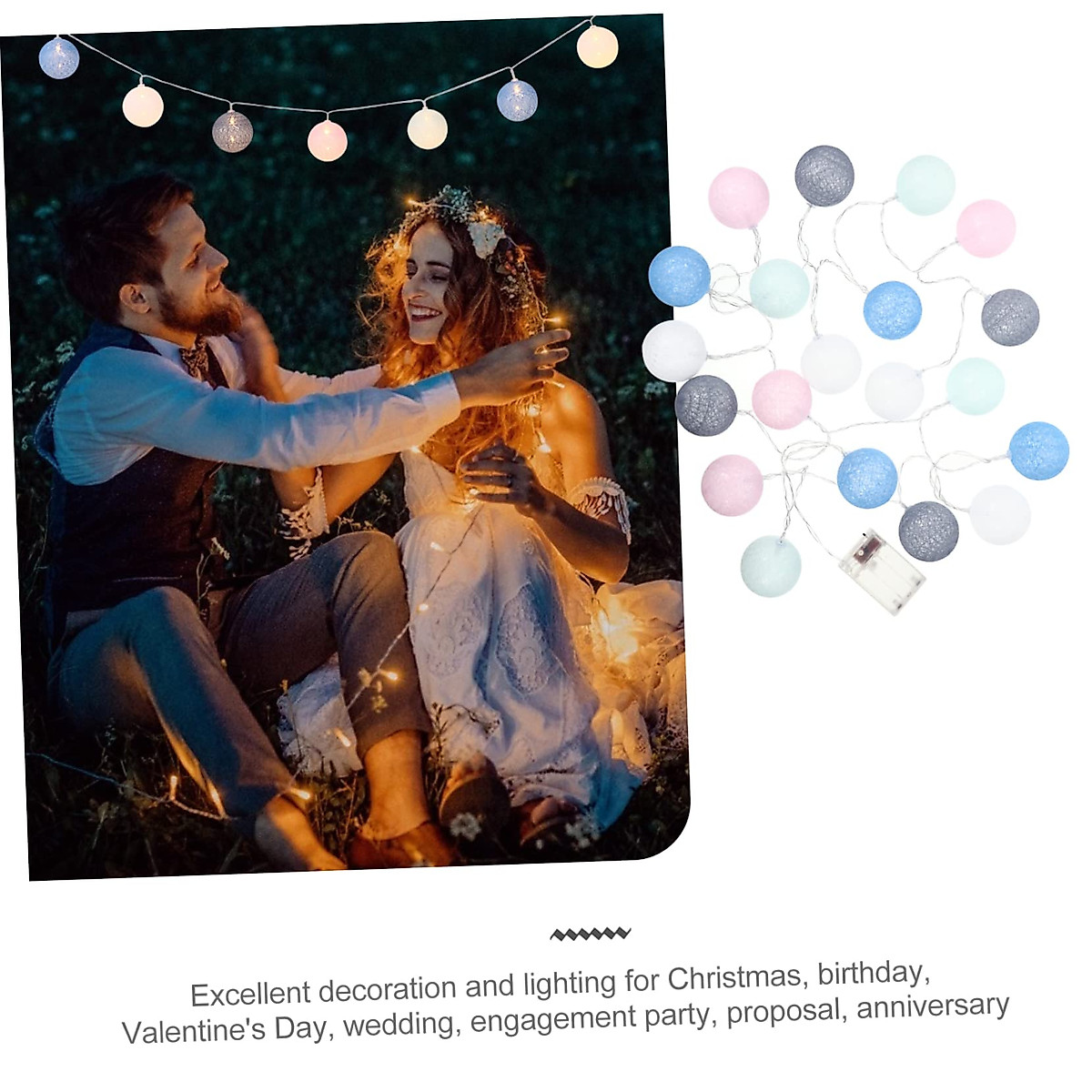 Abaodam 1 Set 20 Cotton Ball Light String Window Curtain Light Holiday Light Decor Decorative Hanging Lights Fairy Curtain Lights Wedding Decoration Astetic Room Decor Led Indoor Plastic