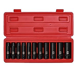 Mayouko 1/2" Drive Deep Metric Impact Socket Set, CR-V, 6 Point, 11 Pieces, 10mm to 24mm
