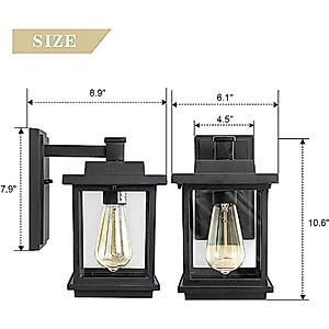 LALUZ Rectangle Porch Lights Outdoor, A03156 Farmhouse Weather-Proof Exterior Light Fixture with Clear Glass, Anti-Rust Outdoor Wall Lantern in Matte Black Finish for Front Door, Patio, Yards, Garage