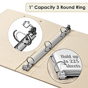 EYROZILL 3 Ring Binder, 1 Inch Linen Binder Organizer for Letter Size (8.5" x 11") with 5 Tab Dividers, File Folder Labels and Low Profile Clipboards, School and Office Supplies- Tulip White