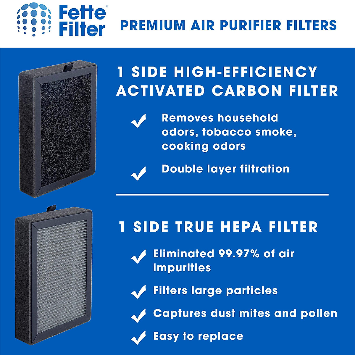Fette Filter - LV-H128 True HEPA H13 Replacement Filter Compatible with LEVOIT LV-H128-RF/Valkia PU-P02 / PUURVSAS HM669A / ROVACS RV60 Air Purifier Models Part # LV-H128-RF 2-QTY