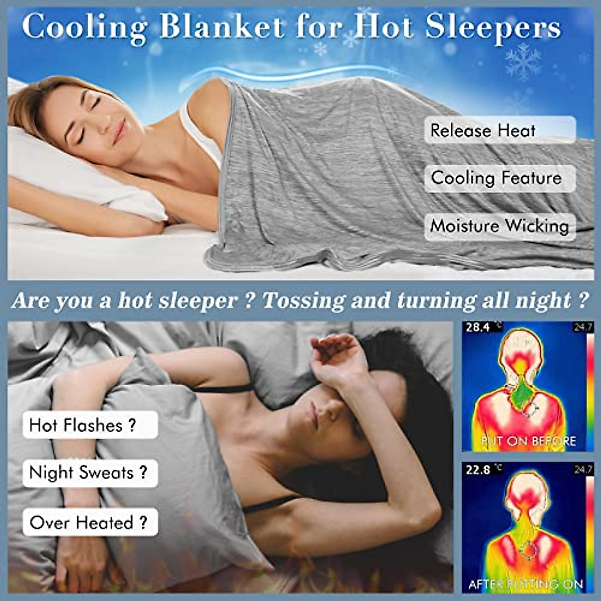LUXEAR Cooling Blanket for Hot Sleepers Night Sweats Japanese Q-Max>0.4 Arc-Chill Cooling Fiber Keep Adults/Children Cool All Night Twin Size Cool Summer Blanket 59 X 79in -Gray