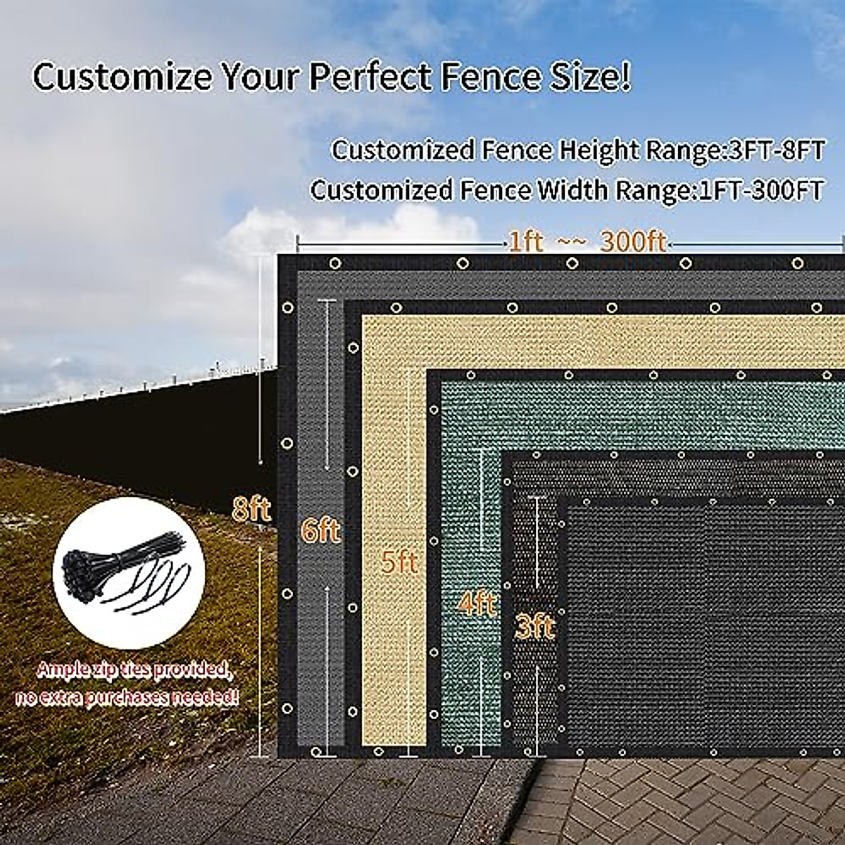 KANAGAWA 5ft x30ft Privacy Screen Fence, 90% Blockage Heavy Duty 175 GSM Fencing Mesh Net Cover for Outdoor Wall Garden Yard Backyard Cable Zip Ties Included Black-Available for Customied Sizes