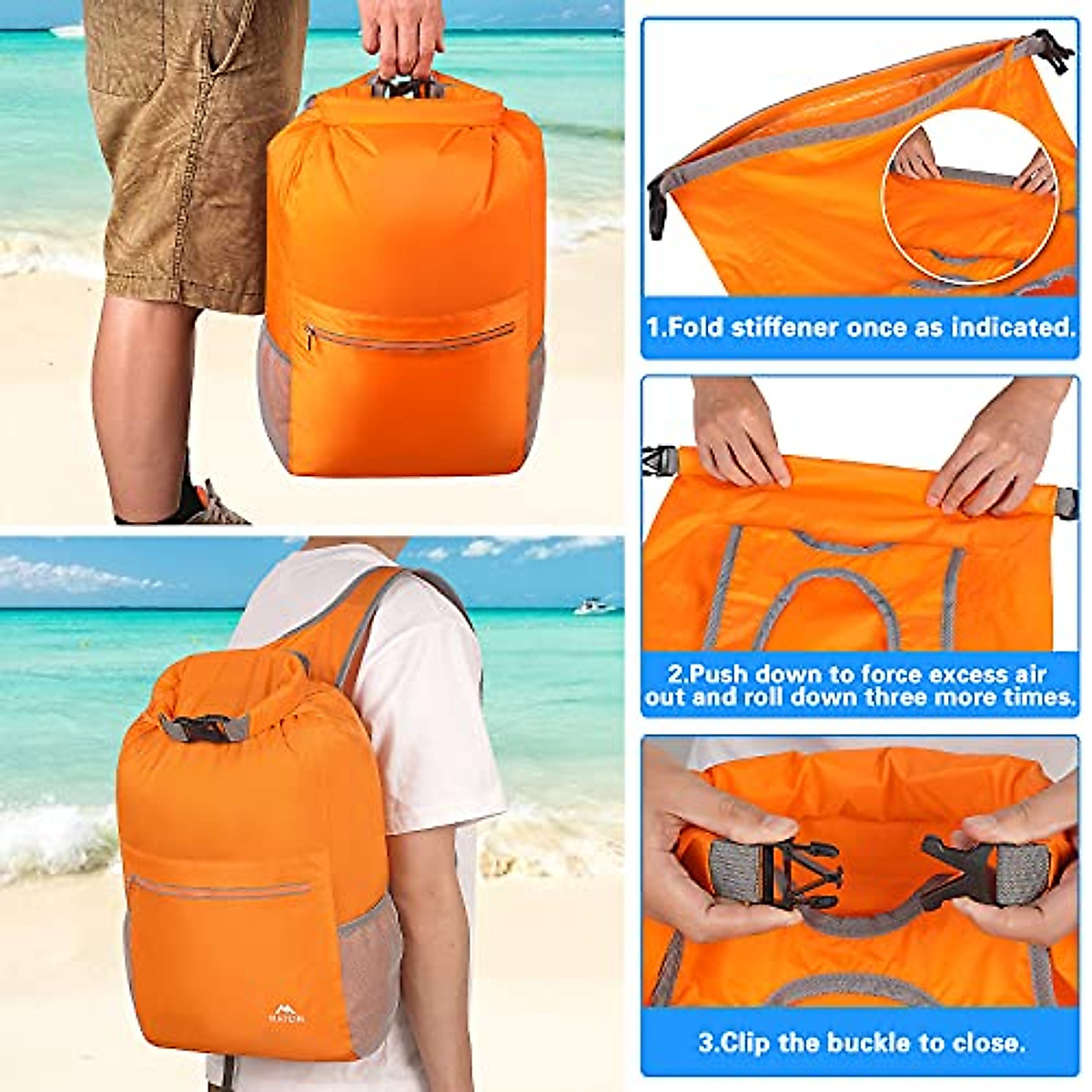 Dry Bag, Marine Dry Sack Waterproof Backpack with Small Wet Bags for Kayaking Floating Swimming Boating, Lightweight Paddle Board Casual Daypack for Hiking Camping 2pcs Set Friendship Gift, Orange