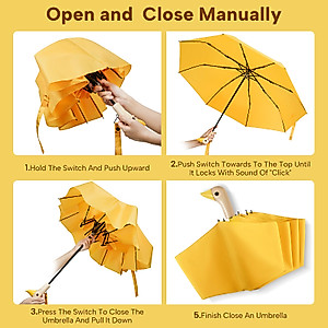 LEAGERA Compact Umbrellas for Rain&Sun, Travel Umbrella Cute Duck Head Handle Design for Girls Gifts, Steady 8 Ribs Folding Umbrella Lightweight and Small,Yellow