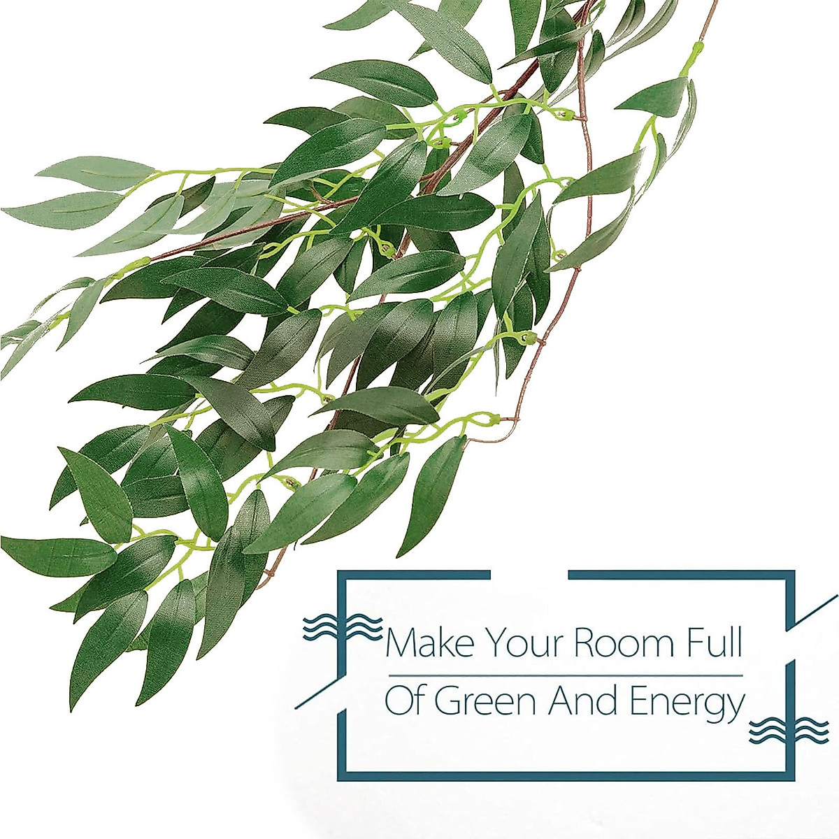 ANPHSIN 5 Pack (28ft) Artificial Willow Leaves Vines Twigs- Fake Silk Hanging Willow Plant Greenery Garland String for Indoor Wedding Party Crowns Wreath Decor, Outdoor Wall Garden Decoration