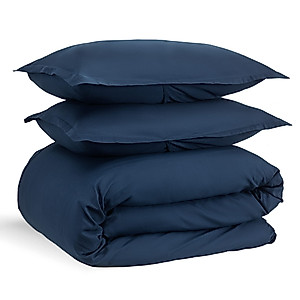 SONIVE Bedding Duvet Cover Set Super Soft and Breathable Double Brushed Microfiber 3 Pieces with Zipper Closure 8 Corner Ties (Navy, King)