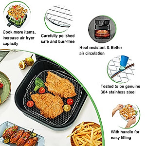 BYKITCHEN 8 inch Square Air Fryer Rack, Stainless Steel Dehydrator Rack, Square Air Fryer Accessories for Cosori, Instant Vortex, Gourmia Air Fryer & Oven, Ninja Foodi Grill Accessories