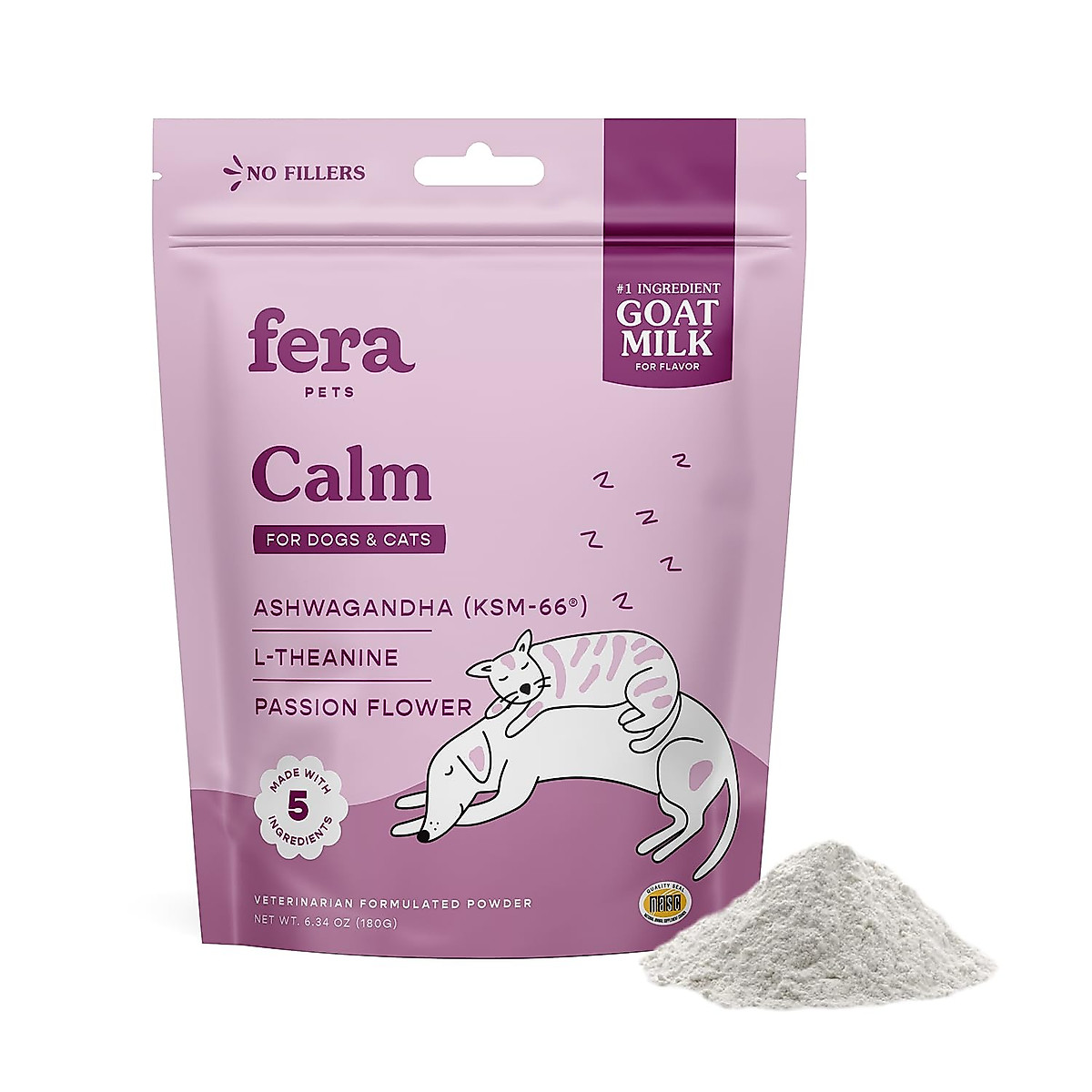 Fera Pet Organics Calming Goat Milk Cat & Dog – Vet Created - Pet Anxiety, Stress & Hyperactivity - Ashwagandha Supplement with GABA-60 Servings