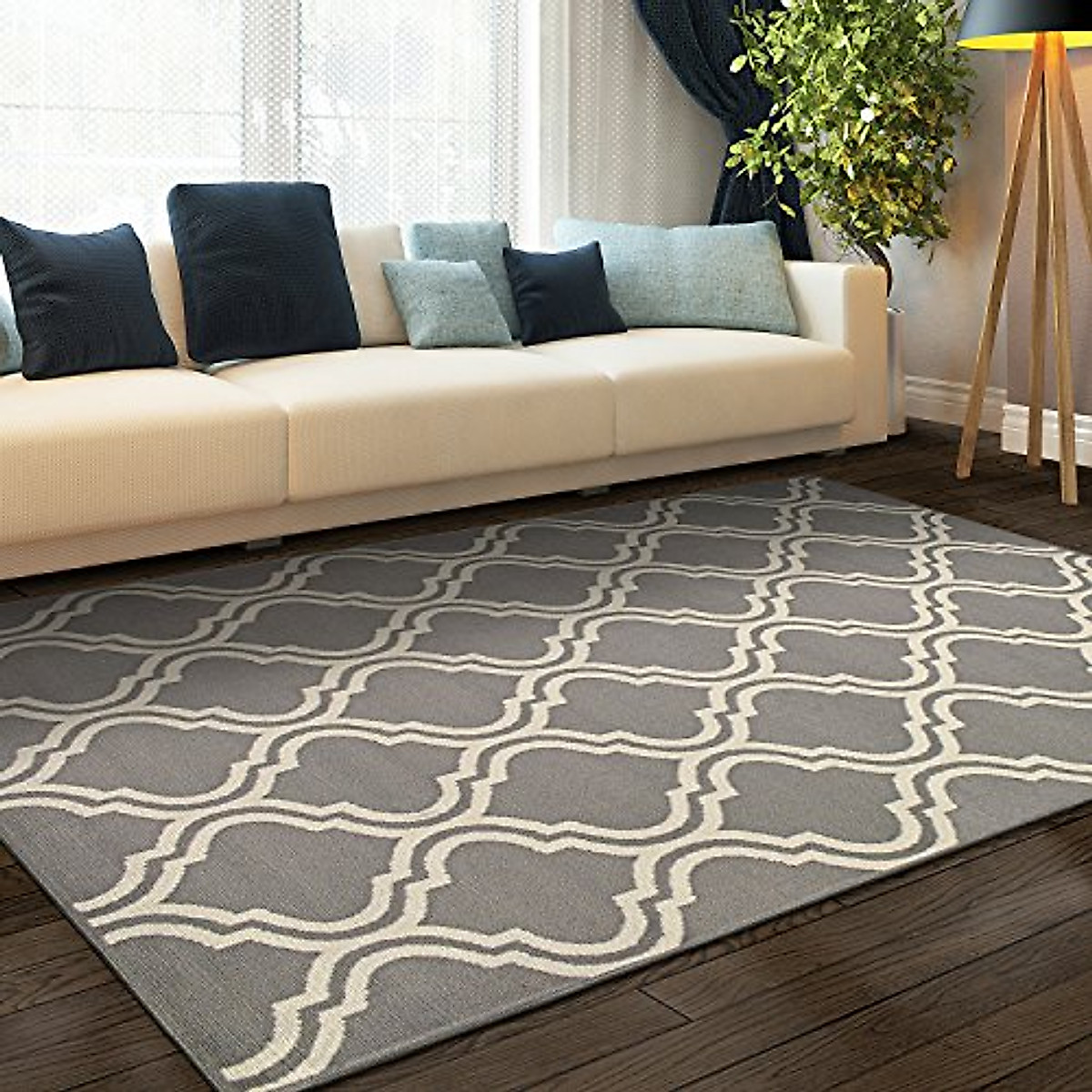 SUPERIOR Contemporary Ornamental Double Trellis Power-Loomed Indoor Area Rug, 8' x 10', Gray