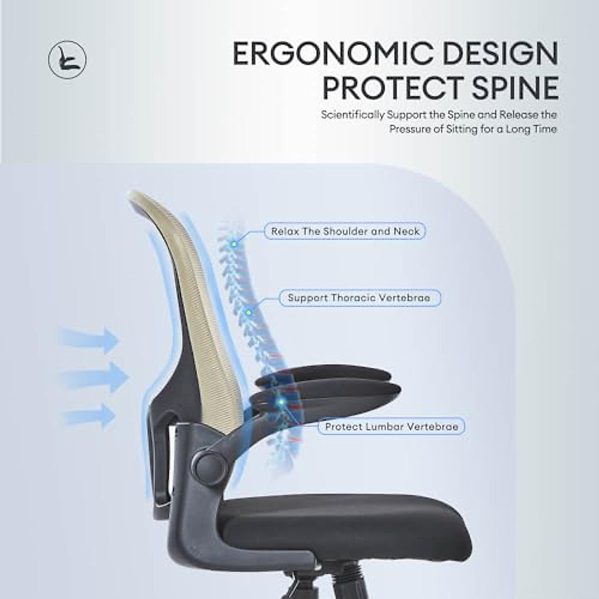 Office Chair, Breathable Mesh Desk Chair, Comfortable Ergonomic Computer Chair with Thick Cushion, Adjustable Lumbar Support and 90° Flip Up Armrest (Yellow)