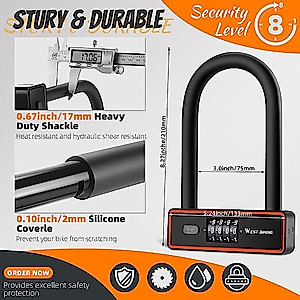 ICOCOPRO Bike U Lock - 17mm Shackle Heavy Duty Bike Locks - U Lock with 4-Digit Resettable Combination - Bicycle Lock with Sturdy Mounting Bracket for Electric Bike, Bikes,Scooter