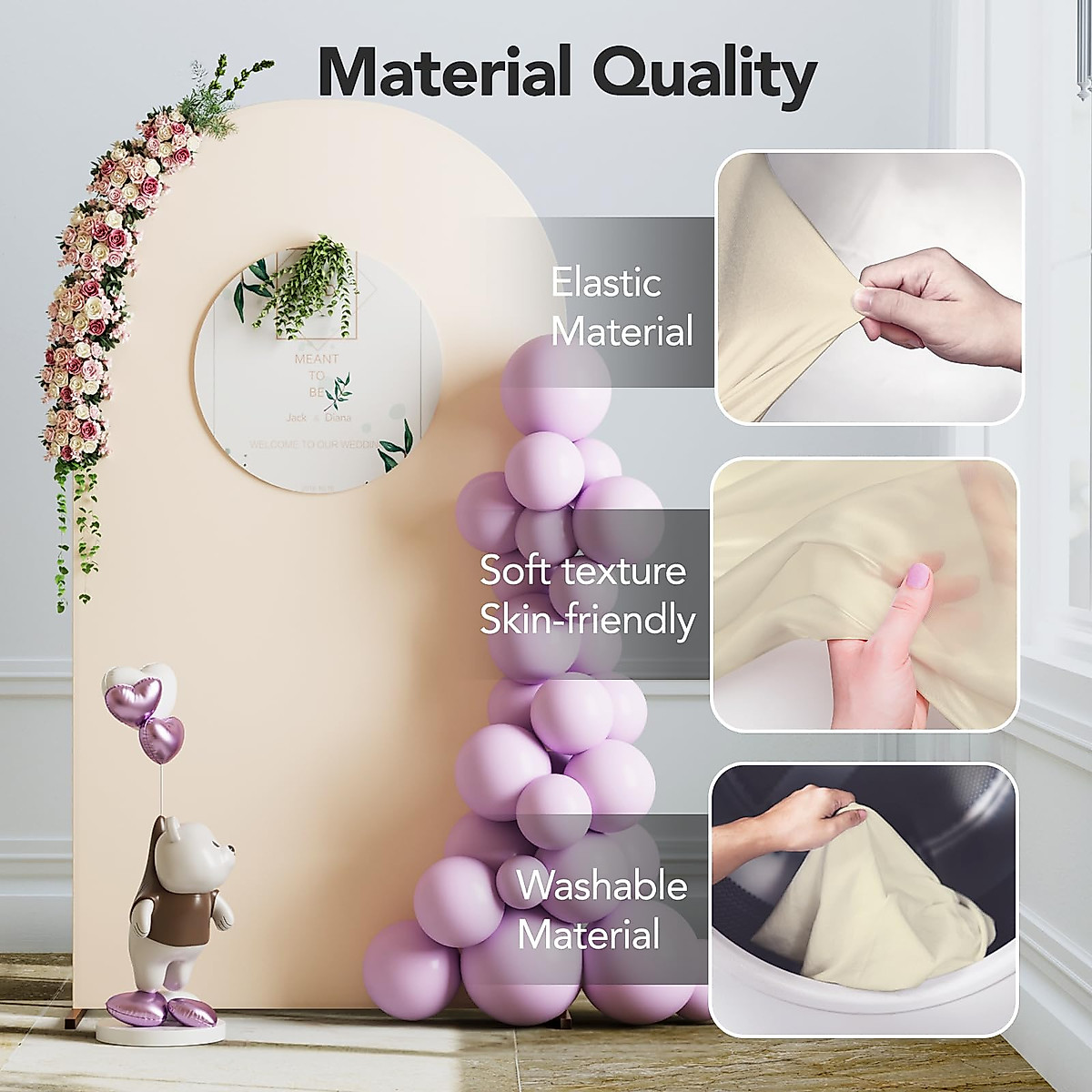 CANKOO 6.6FT Wedding Arch Backdrop Cover, Spandex Fitted Arch Cover for Round Top Chiara Backdrop Stand, Arch Backdrop Stand Cover for Birthday Party Decoration (Beige)