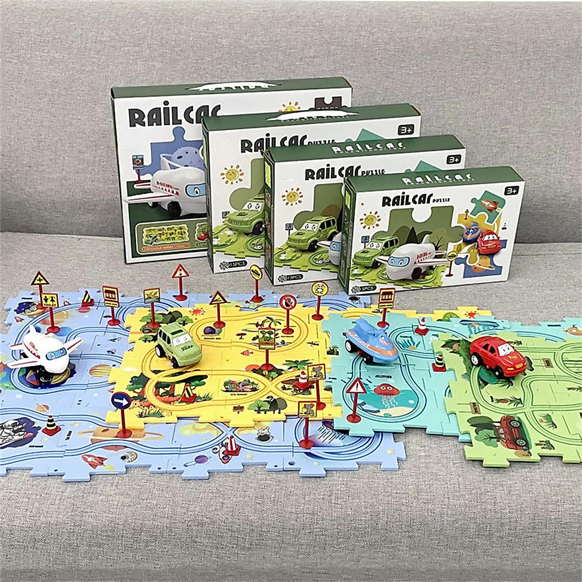 Puzzle Racer Kids Car Track Set - 2024 Best Blooming Babies Puzzle Racer, Children's Educational Puzzle Track Car Play Set,Puzzle Track for Kids (5 Pcs, 4Sets)