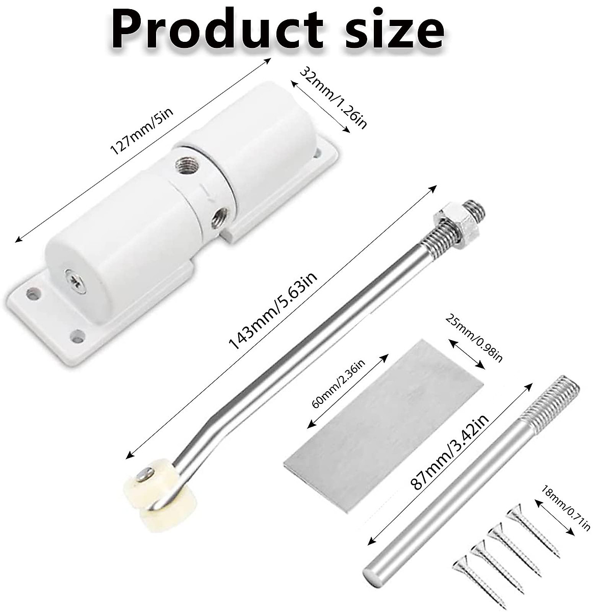 Automatic Door Closer, Zinc Alloy Safety Spring Door Closer Adjustable 30 kg Closing Door Hinge (White)