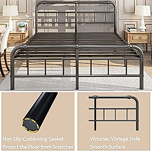 Uliesc 14 Inch King Size Bed Frame with Headboard and Footboard, No Box Spring Needed Heavy Duty Metal Platform, Premium Steel Slat Mattress Foundation with Storage, Noise Free Iron-Art Bed Frame