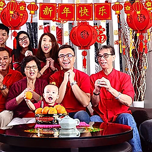 Winlyn 7 Set Chinese New Year Party Decorations Chinese Red Lanterns Lucky Garland Good Luck Garland Decorative Chinese Red Hanging Garlands for Asian Chinese Lunar New Year Spring Festival Décor