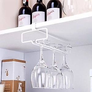 LINFIDITE Wine Glass Rack Under Cabinet No Drilling Stemware Rack Hanger Wine Glass Holder Kitchen Hanging Glass Storage Rack Organizer,White
