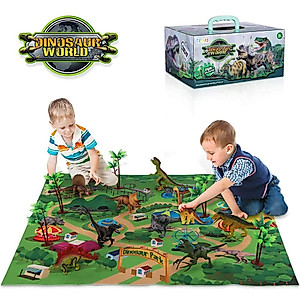 TEMI Dinosaur Toys for Kids 3-5, Realistic Jurassic Dinosaurs Figures with Play Mat & Trees to Create a Dino World Includes T-rex, Triceratops, Velociraptor, Gift for Toddler Boys & Girls 3 4 5 6 7