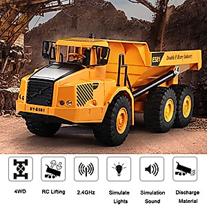 BZGWECD Boys Engineering Vehicle RC Car 2.4G 6ch Dump Truck Engineering Construction Loading Dump Remote Control Truck RC Trailer Model Toys for Kids Gifts
