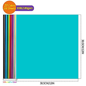 Colored Cardstock for Paper Crafts, Christmas Cards Making, Scrapbooking, Paper Starter Kit for Kids/Adults in Home/Party/School Supplies - 12 x 12 inch/100 Sheets/20 Colors 65IB 180GSM UAP10