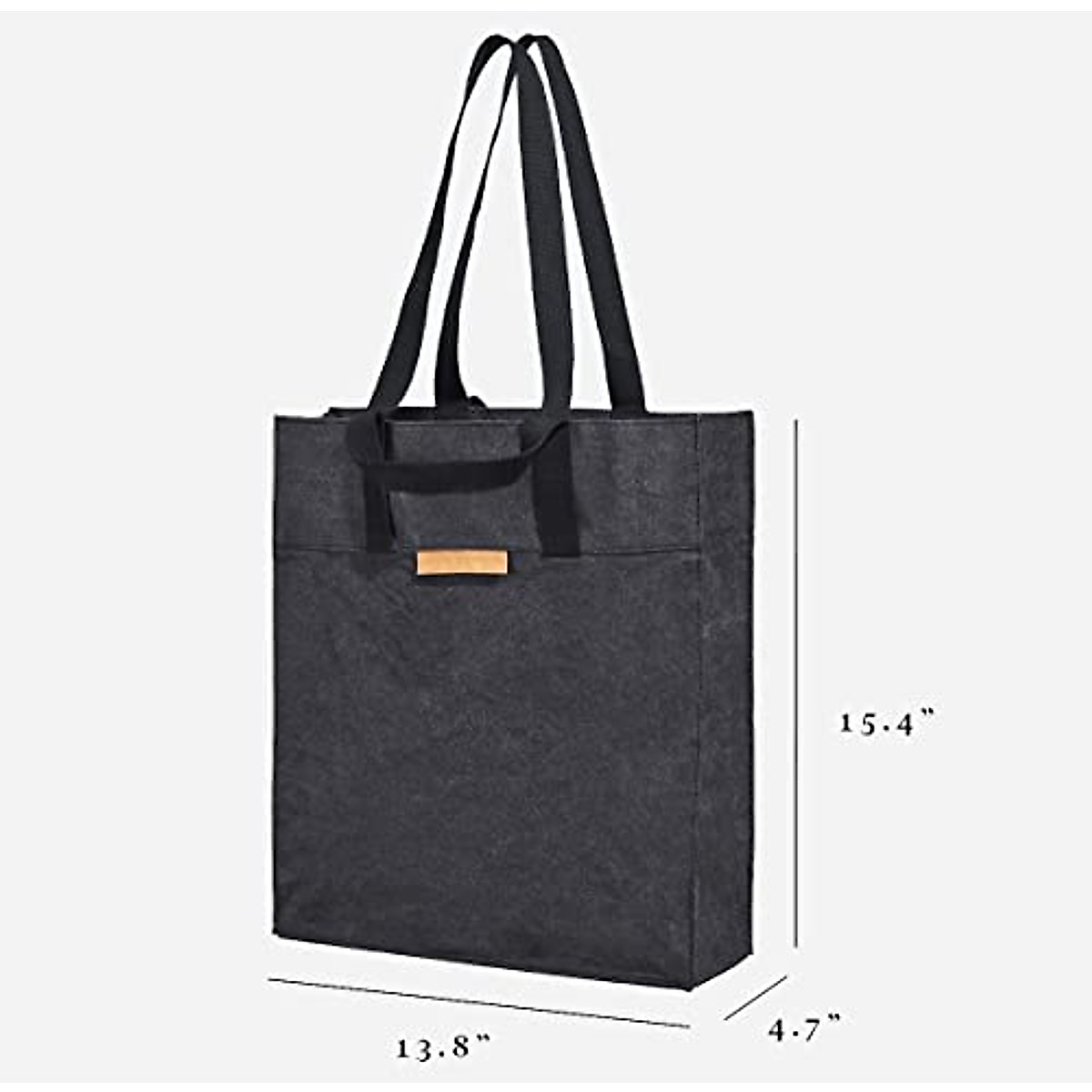 Out of the Woods City Tote – Vegan Tote Bag with dual Short and Long Handles – Supernatural Paper Reusable Shopper – Strong Washable Medium-Large Collapsible Bag, Ebony with Coordinating Black Handles