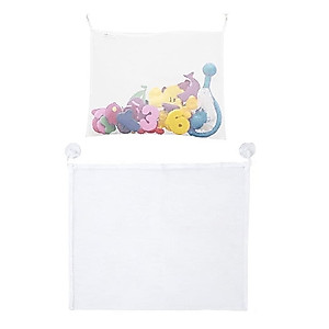 Onsinic 1pc Bath Toy Storage Bag Mesh Basket Baby Bath Tub Toy Storage Net Folding Hanging Organiser for Bathroom, White, 14.17x14.57 inch