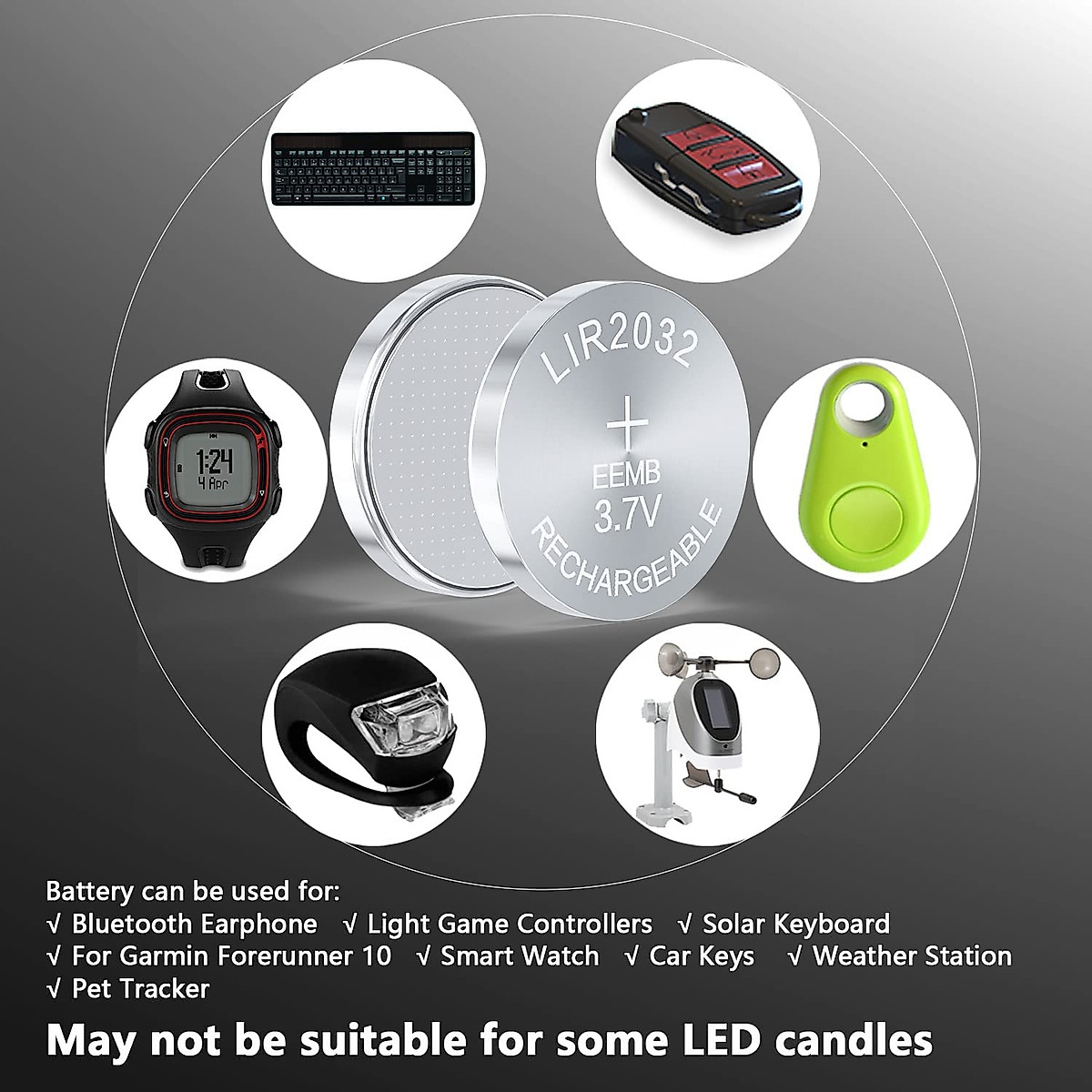 EEMB 50PACK LIR2032 Rechargeable Battery 3.7V Lithium-ion Coin Button Cell Batteries 45mAh for Car Remote Key Fob Watch