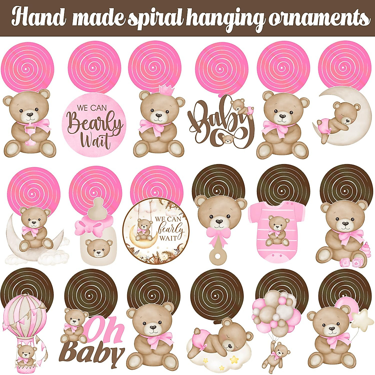 Bear Baby Shower Party Hanging Swirls We Can Bearly Wait Ceiling Streamers Bear Baby Shower Decorations 20Pcs We Can Bearly Wait Baby Shower Hanging Decorations for Girls Bear Birthday Party Supplies