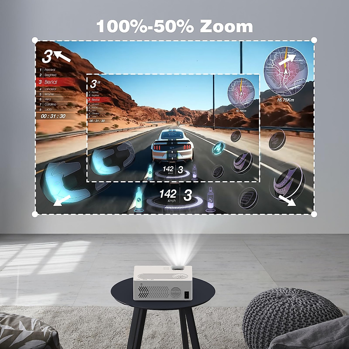 5G WiFi Projector with Screen, 400 ANSI Real Native 1080P 4K Outdoor Projector for Theater Movies, Synchronize Smartphone, Compatible W/ TV Stick/HDMI/PS4/Console [120'' Screen Included]