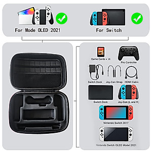 huiheleather Switch Case for Nintendo Switch and Switch OLED Model, Portable Full Protection Carrying Travel Bag with 18 Game Cards