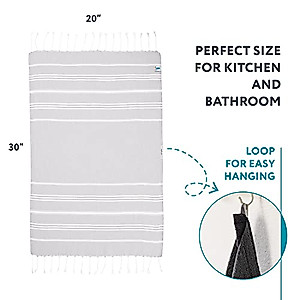 WETCAT Turkish Hand Towels with Hanging Loop (20 x 30) - Set of 2, 100% Cotton, Soft - Pre Washed Boho Farmhouse Kitchen Towels - Unique Decorative Hand Towels for Bathroom (Light Grey)