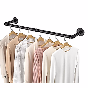 Industrial Pipe Clothes Rack 38.4", Wall Mounted Garment Rack Space-Saving Hanging Clothes Rack Detachable Black Iron Garment, Multi-Purpose Heavy Duty Clothing Hanging Rod for Closet Storage 2 Base