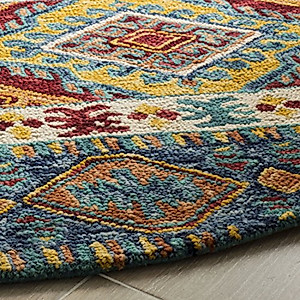 SAFAVIEH Aspen Collection Area Rug - 7' Round, Navy & Ivory, Handmade Boho Tribal Wool, Ideal for High Traffic Areas in Living Room, Bedroom (APN502A)