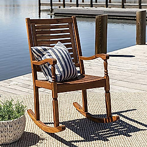 Walker Edison Montego Traditional Acacia Wood Slat Back Patio Rocking Chair, 42 Inch, Brown
